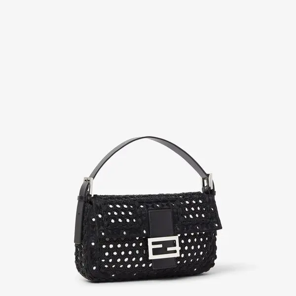 Fendi Baguette® 26424 Re Edition Bag With Black Embroidery And Mirrors